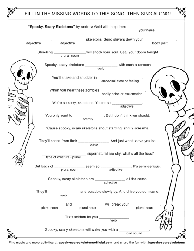 Spooky, Scary Skeleton Printable Halloween Activity Sheets