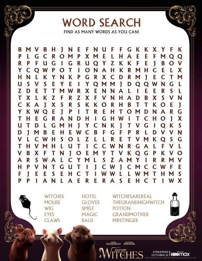 The Witches Inspired Printable Halloween Activity Pack & Coloring Pages